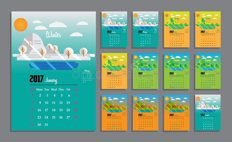 2017 Calendar Planner Design Stock Illustration - Illustration of ...