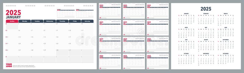 Calendar Planner 2025 in English Language. Week Start Sundey, Corporate ...