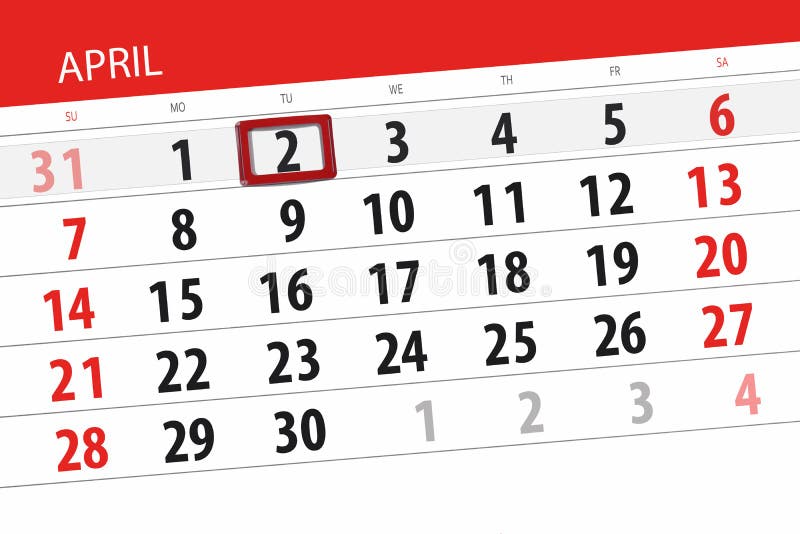 Calendar Planner for the Month April 2019, Deadline Day, 2 Tuesday ...