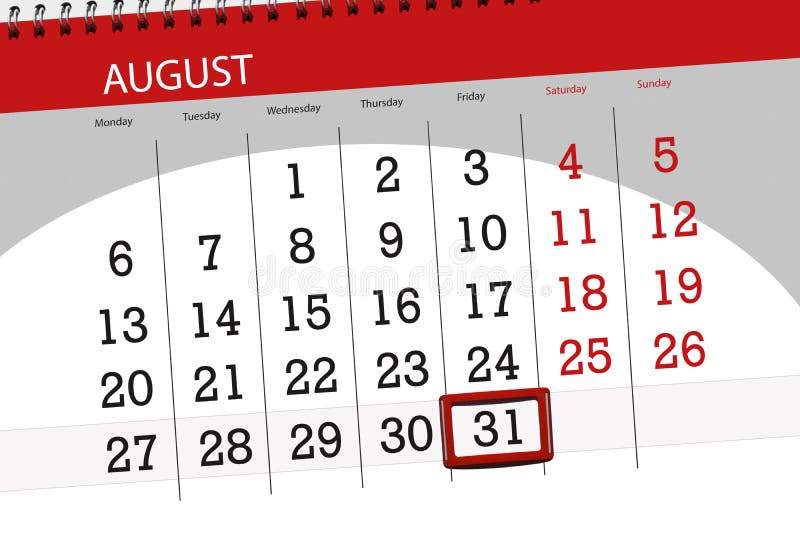 Calendar Planner for the Month, Deadline Day of the Week, 2018 August ...