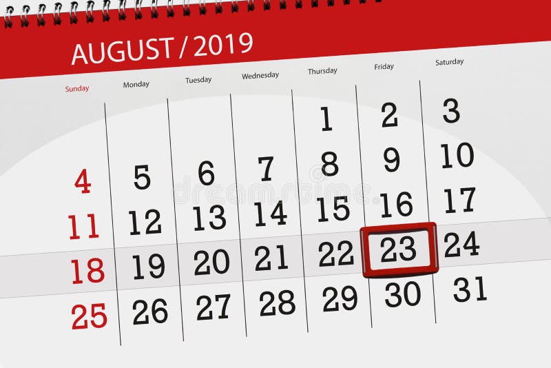 Calendar Planner for the Month, Deadline Day of the Week 2019 August ...