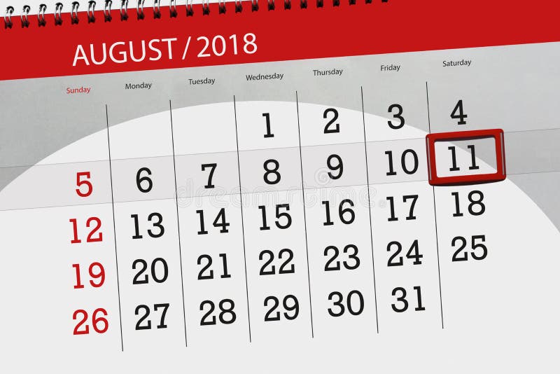 Calendar Planner for the Month, Deadline Day of the Week, 2018 August ...