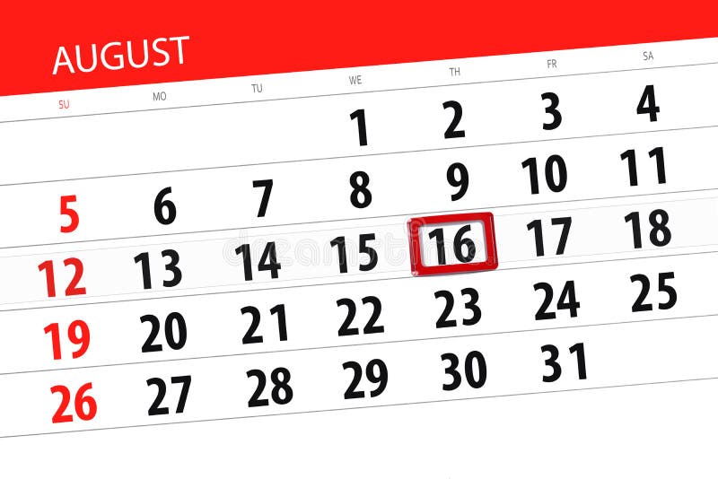 Calendar Planner for the Month, Deadline Day of the Week, 2018 August ...