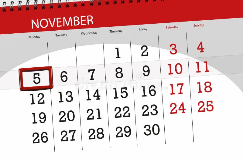Calendar Planner for the Month, Deadline Day of the Week 2018 November ...