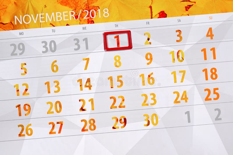 Calendar Planner for the Month, Deadline Day of the Week 2018 November ...
