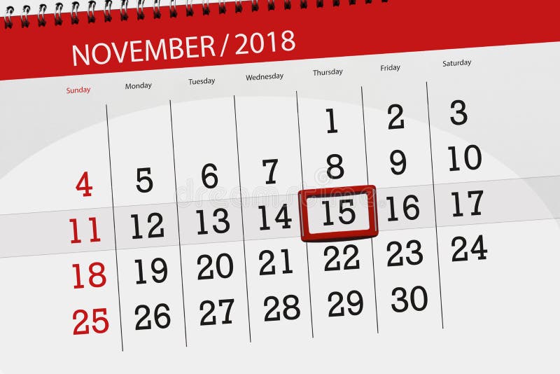 Calendar Planner for the Month, Deadline Day of the Week 2018 November ...