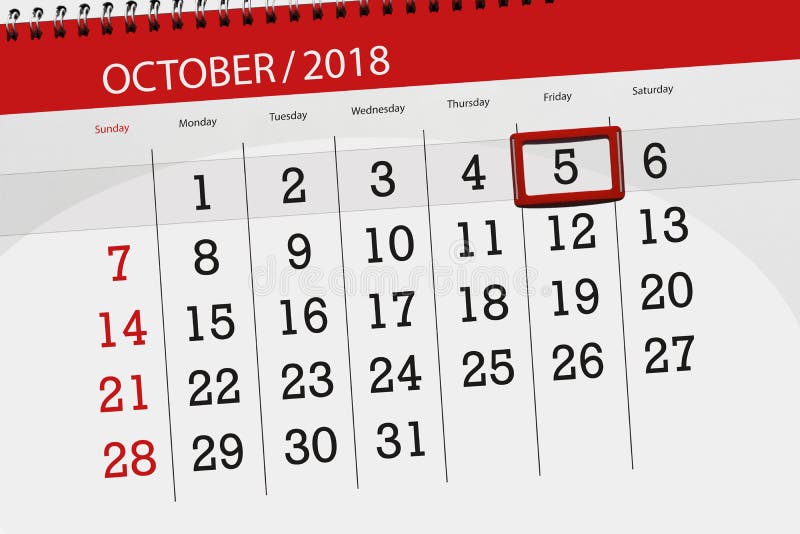 Calendar Planner for the Month, Deadline Day of the Week 2018 October ...