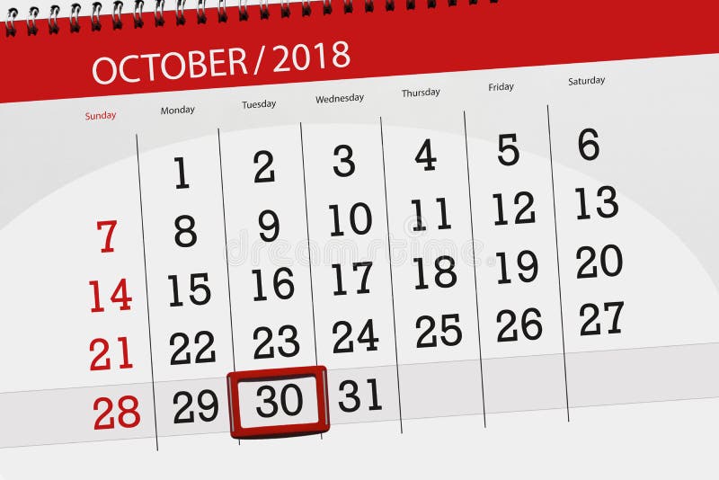Calendar Planner for the Month, Deadline Day of the Week 2018 October ...