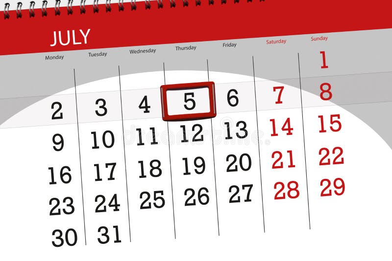 Calendar Planner for the Month, Deadline Day of the Week, Thursday ...