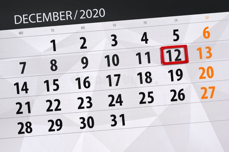 Calendar Planner for the Month December 2020, Deadline Day, 12 ...
