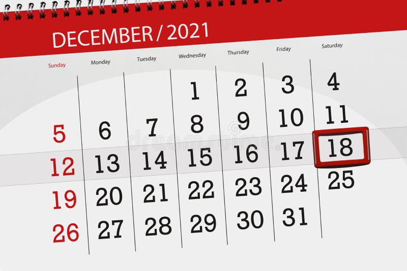 Calendar Planner for the Month December 2021, Deadline Day, 18 ...