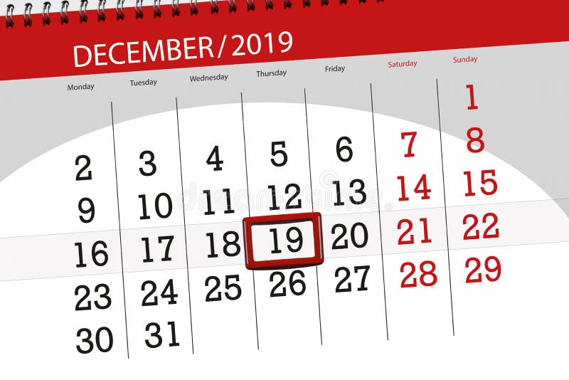 Calendar Planner for the Month December 2019, Deadline Day, 19 ...