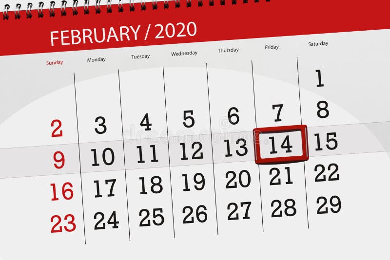 Calendar Planner for the Month February 2020, Deadline Day, 14, Friday ...