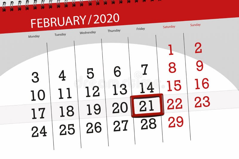 Calendar Planner for the Month February 2020, Deadline Day, 21, Friday ...