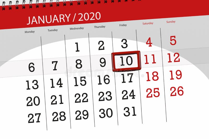 Calendar Planner for the Month January 2020, Deadline Day, 10, Friday ...