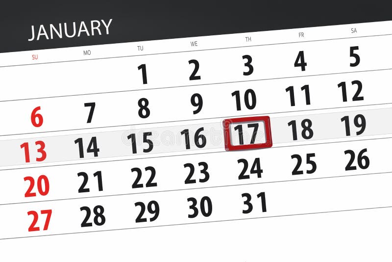 Calendar Planner for the Month January 2019, Deadline Day, 17, Thursday ...