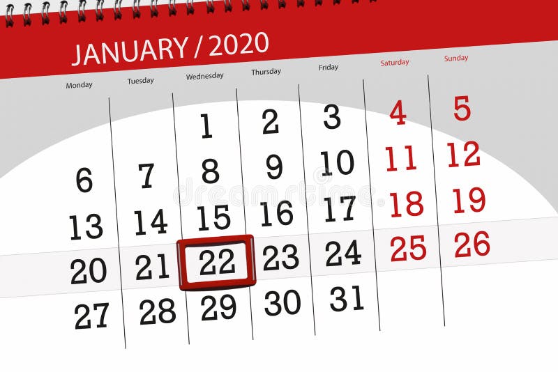 Calendar Planner for the Month January 2020, Deadline Day, 22 ...