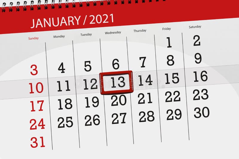 Calendar Planner for the Month January 2021, Deadline Day, 13 ...
