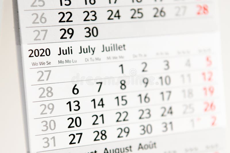 Calendar Planner for the Month July 2020 Stock Photo - Image of chart ...