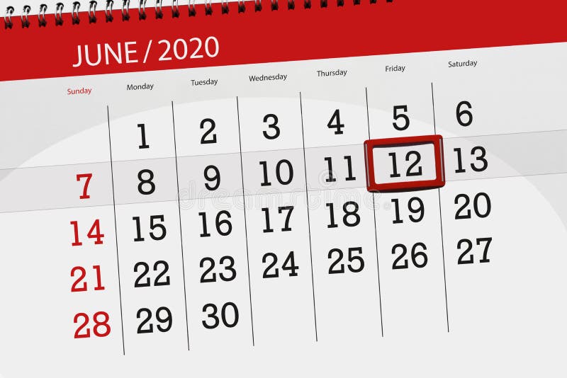 Calendar Planner for the Month June 2020, Deadline Day, 12, Friday ...