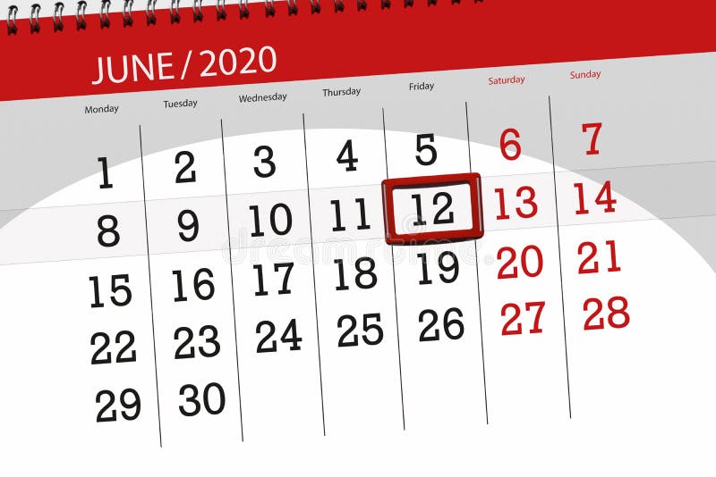 Calendar Planner for the Month June 2020, Deadline Day, 12, Friday ...