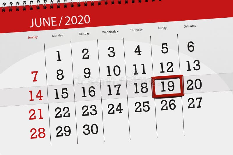 Calendar Planner for the Month June 2020, Deadline Day, 19, Friday ...