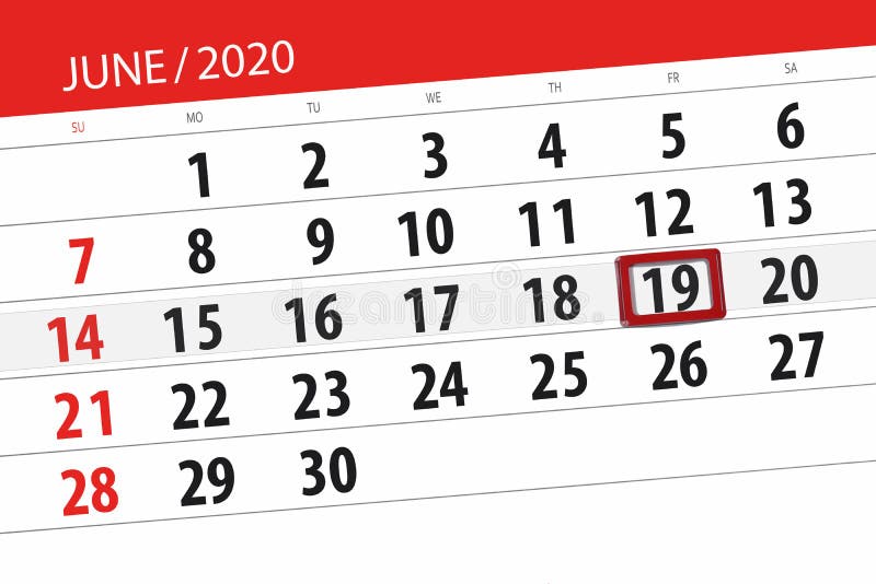 Calendar Planner for the Month June 2020, Deadline Day, 19, Friday ...