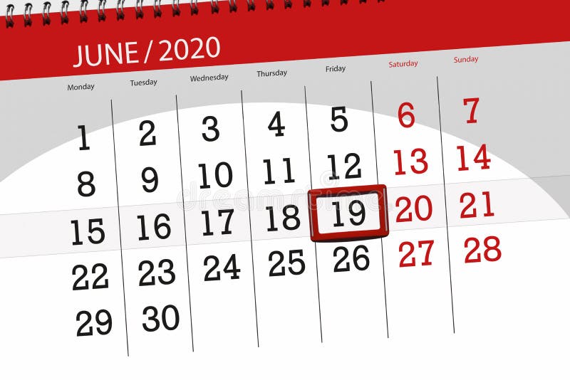 Calendar Planner for the Month June 2020, Deadline Day, 19, Friday ...