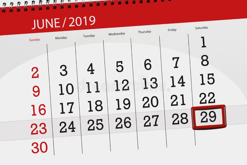 Calendar Planner for the Month June 2019, Deadline Day, 29, Saturday ...