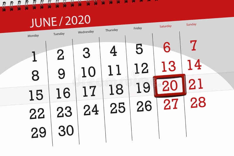 Calendar Planner for the Month June 2020, Deadline Day, 20, Saturday ...