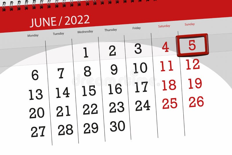 Calendar Planner for the Month June 2022, Deadline Day, 5, Sunday Stock ...