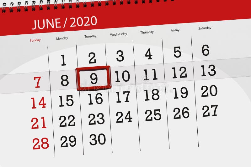 Calendar Planner for the Month June 2020, Deadline Day, 9, Tuesday ...