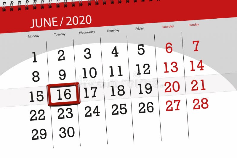Calendar Planner for the Month June 2020, Deadline Day, 16, Tuesday ...