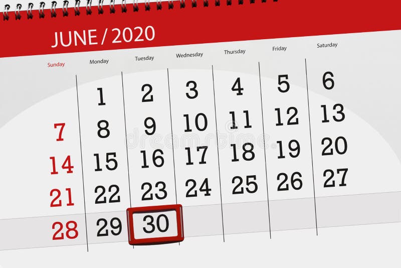 Calendar Planner for the Month June 2020, Deadline Day, 30, Tuesday ...