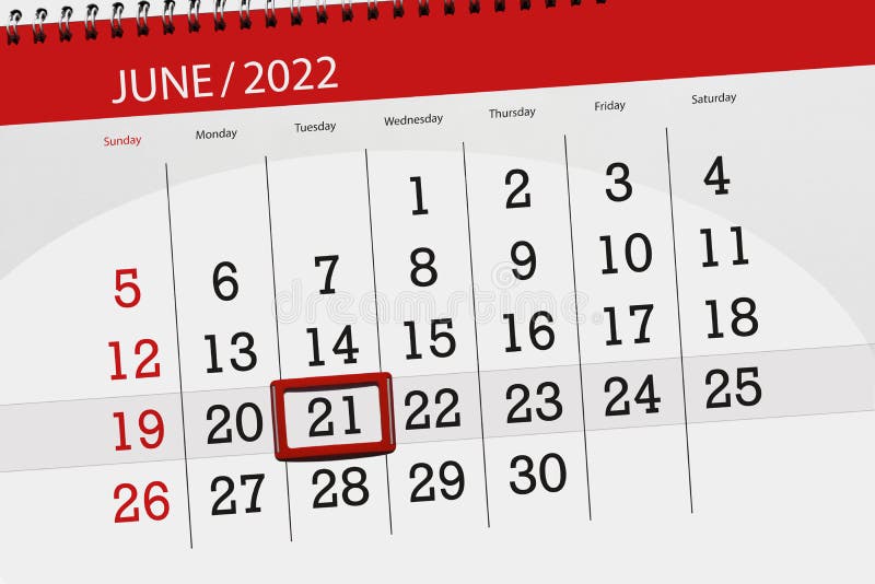 Calendar Planner for the Month June 2022, Deadline Day, 21, Tuesday ...