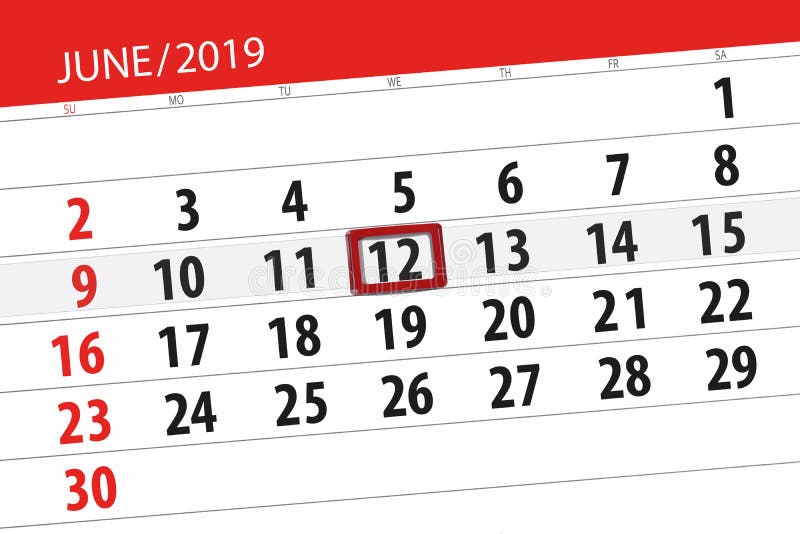 Calendar June 2019, 12, Wednesday Stock Photo - Image of month ...