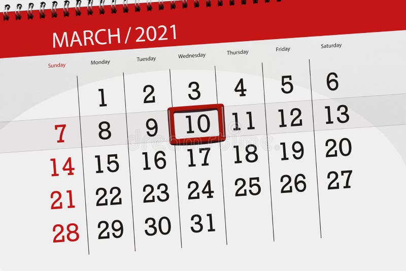 Calendar Planner for the Month March 2021, Deadline Day, 10, Wednesday ...