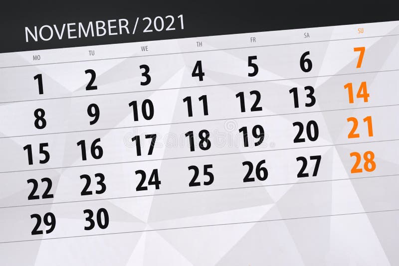 Calendar Planner for the Month November 2021, Deadline Day Stock Image ...