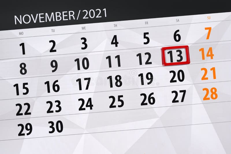 Calendar Planner for the Month November 2021, Deadline Day, 13 ...
