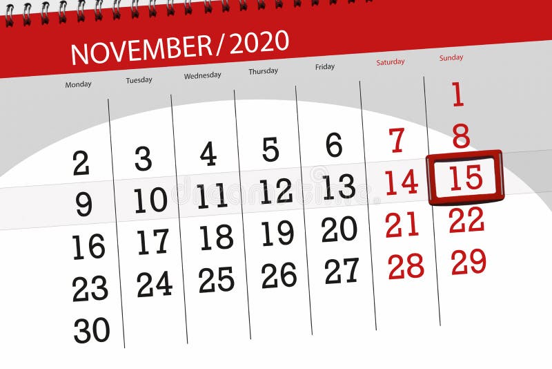Calendar Planner for the Month November 2020, Deadline Day, 15, Sunday ...