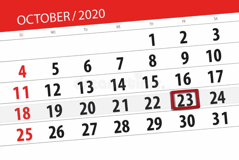 Calendar Planner for the Month October 2020, Deadline Day, 23, Friday ...