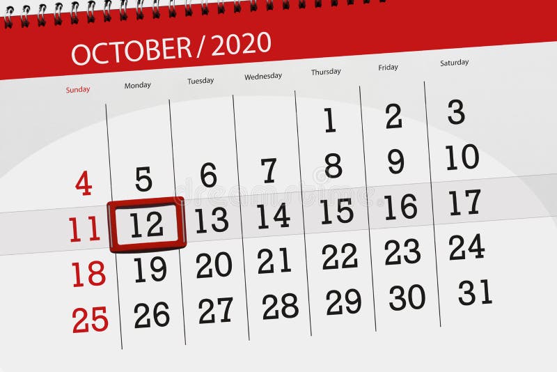 Calendar Planner for the Month October 2020, Deadline Day, 12, Monday ...