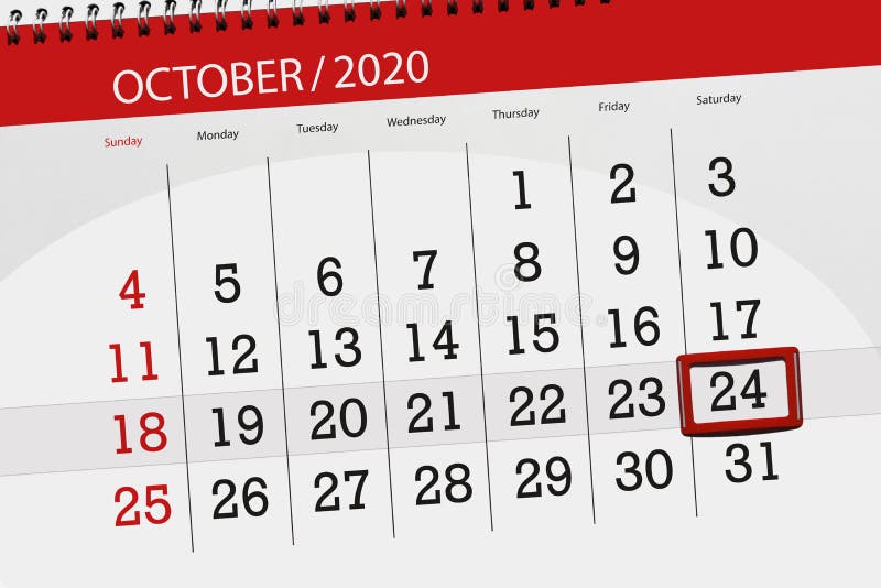 Calendar Planner for the Month October 2020, Deadline Day, 24, Saturday ...