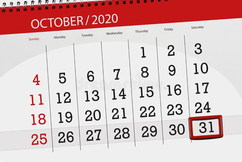 Calendar Planner for the Month October 2020, Deadline Day, 31, Saturday ...
