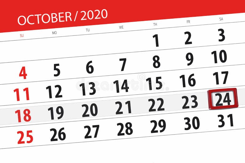 Calendar Planner for the Month October 2020, Deadline Day, 24, Saturday ...