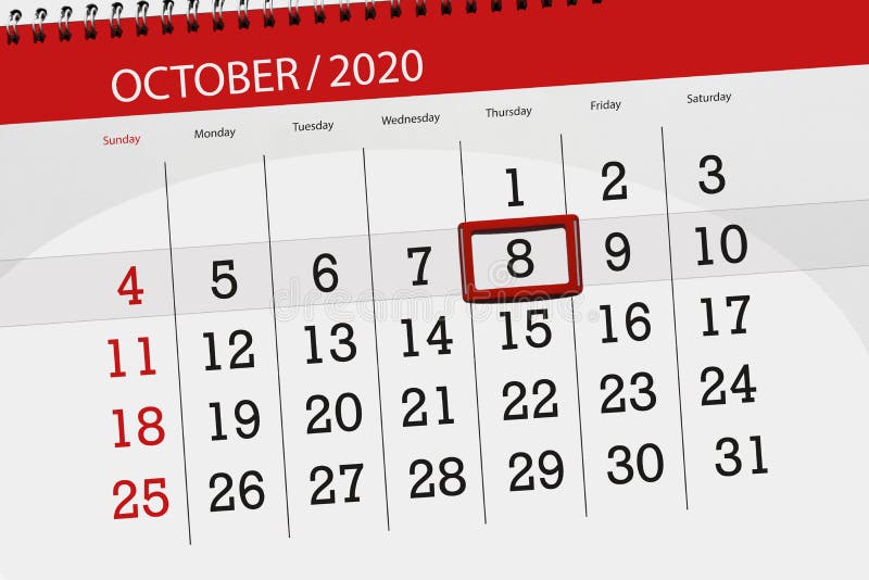 Calendar Planner for the Month October 2020, Deadline Day, 8, Thursday ...