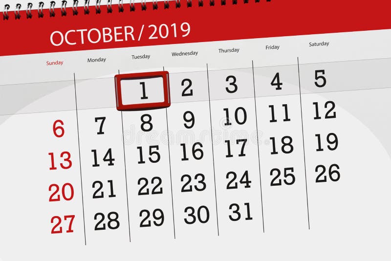 Calendar Planner for the Month October 2019, Deadline Day, 1, Tuesday ...