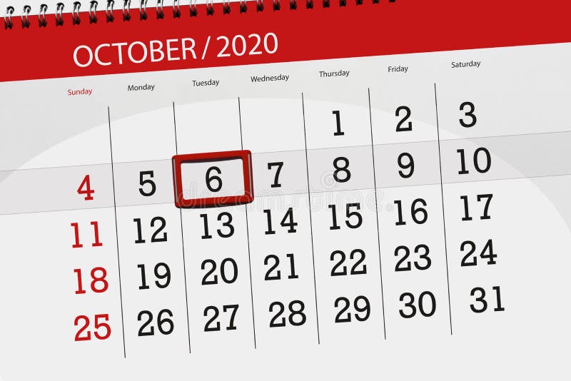 Calendar Planner for the Month October 2020, Deadline Day, 6, Tuesday ...
