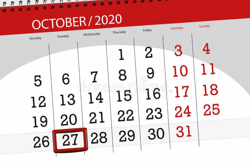 Calendar Planner for the Month October 2020, Deadline Day, 27, Tuesday ...