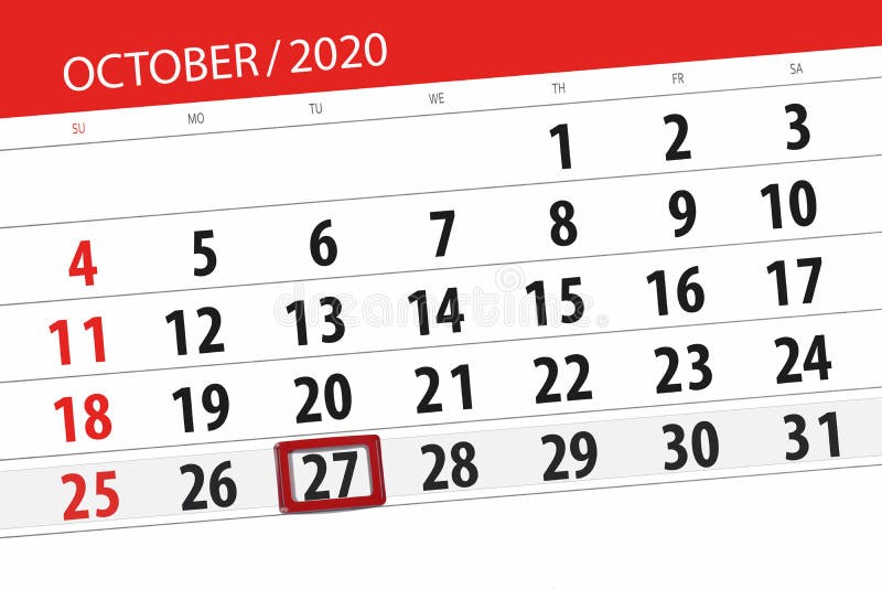 Calendar Planner for the Month October 2020, Deadline Day, 27, Tuesday ...